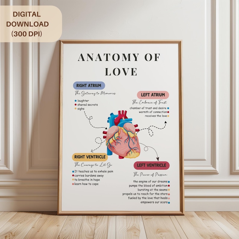 Human Heart Print, Heart Anatomy Poster, Cardiovascular System Wall Art ...