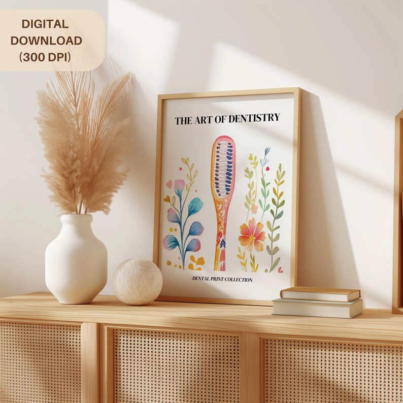Aesthetic Dental Wall Art, Funny Floral Toothbrush Print, Dentist ...