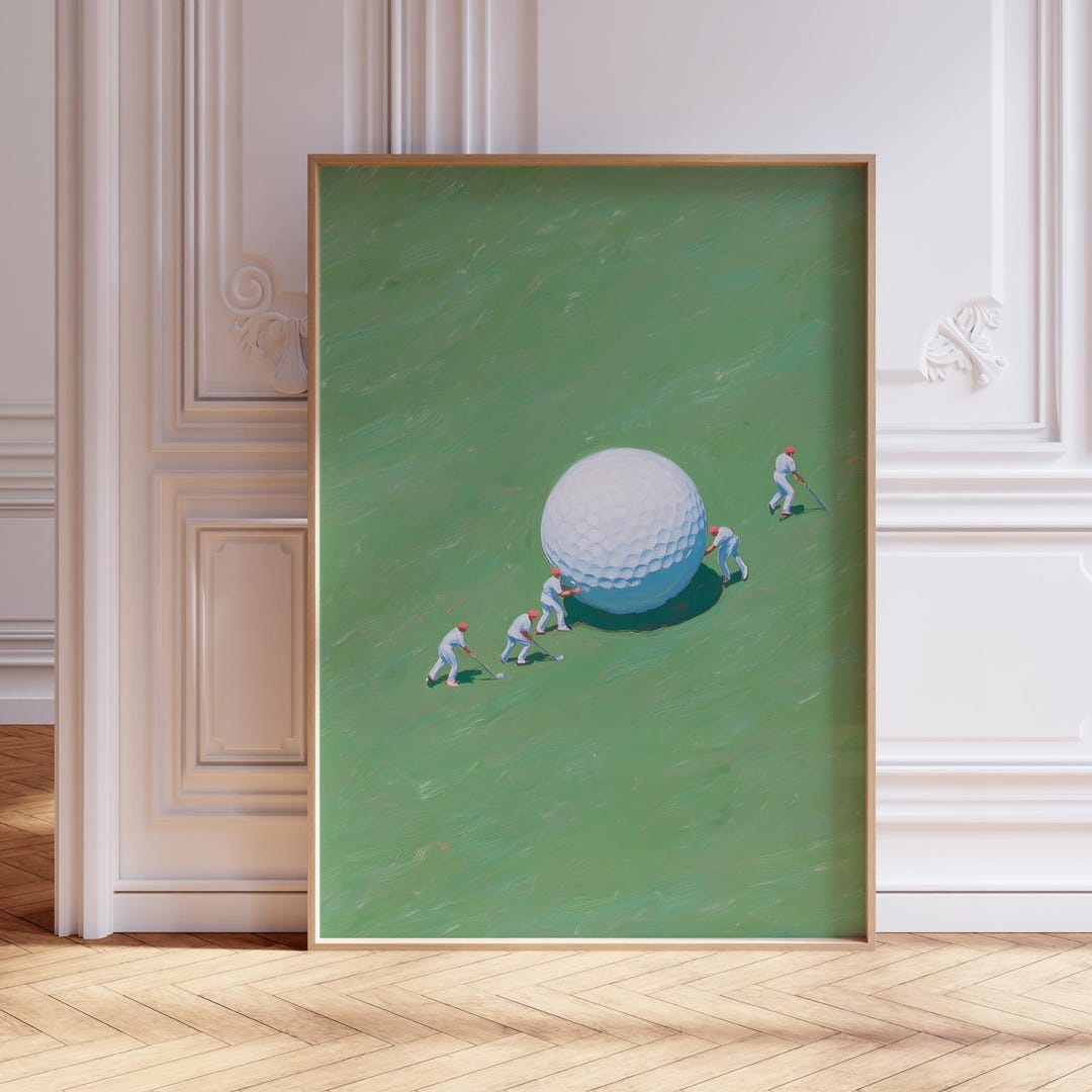 Men Golfing Funky Print, Tiny Golfer Painting, Golf Retro Wall Art ...