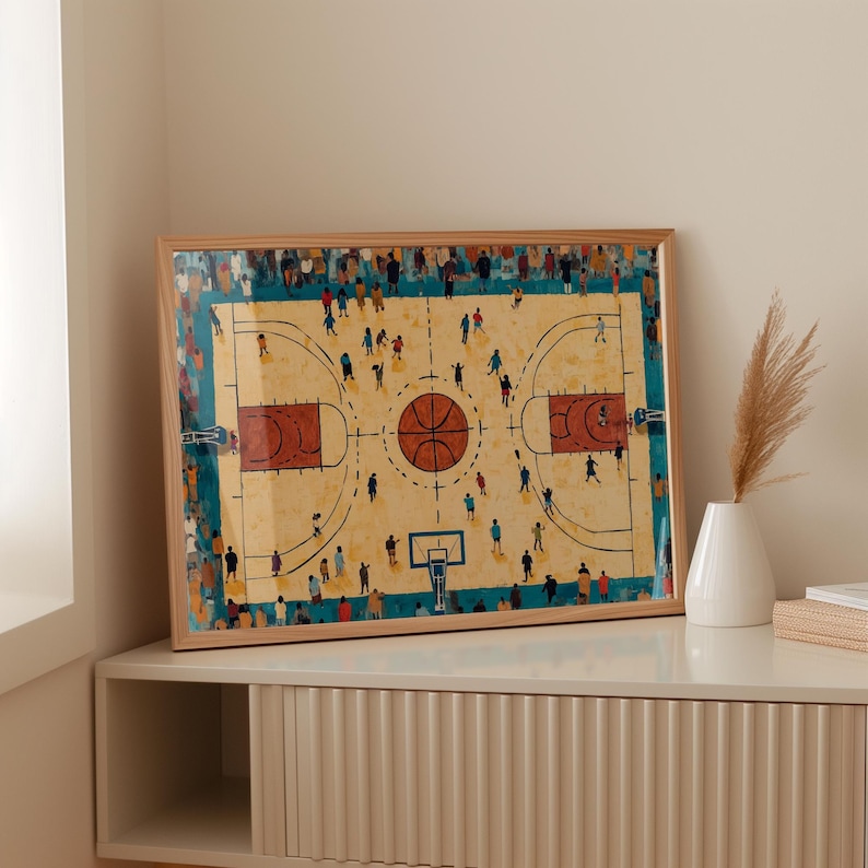 Crowded Basketball Wall Art, Retro Basket Ball Court Poster, Abstract ...