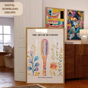 Aesthetic Dental Wall Art, Funny Floral Toothbrush Print, Dentist ...