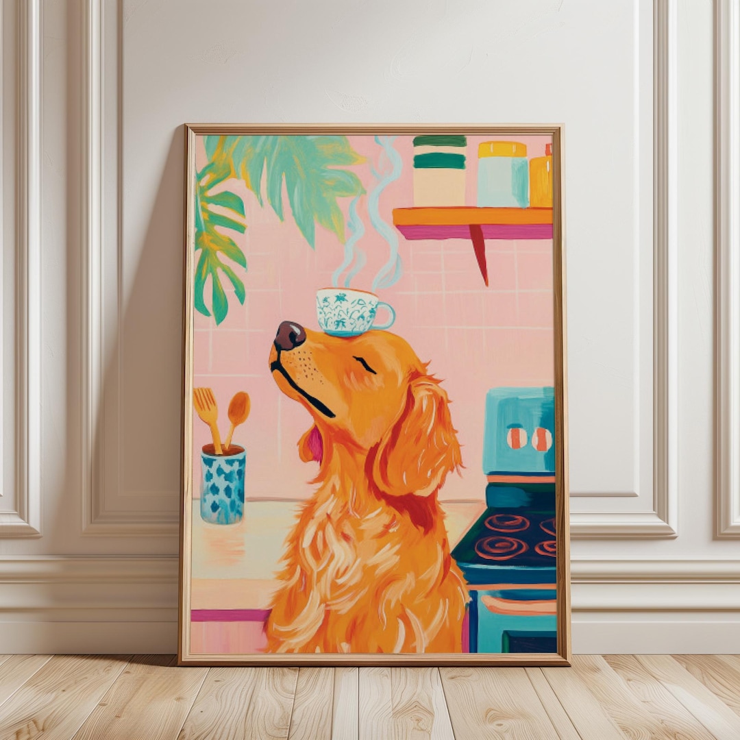 Golden Retriever Matisse Kitchen Art, Eclectic Dog Poster, Coffee Cup ...