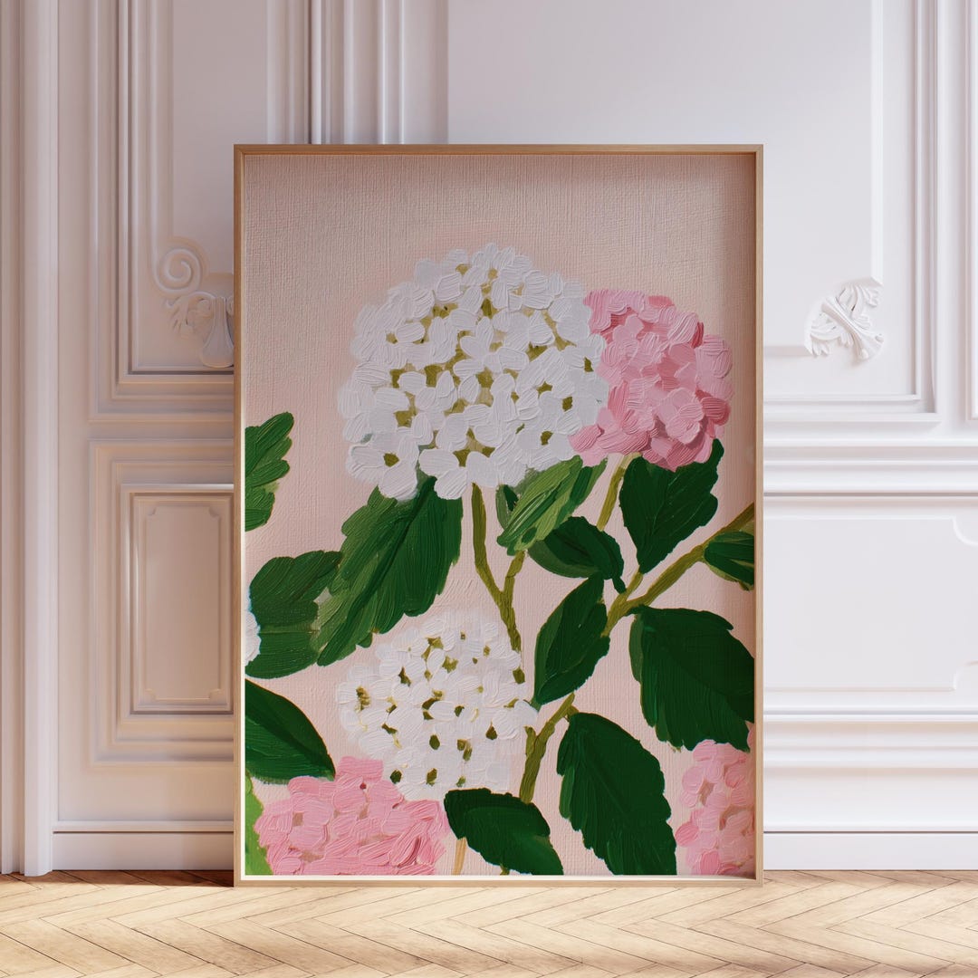 Hydrangea Flowers Painting, Hydrangeas Art Print, Pink and White Flower ...