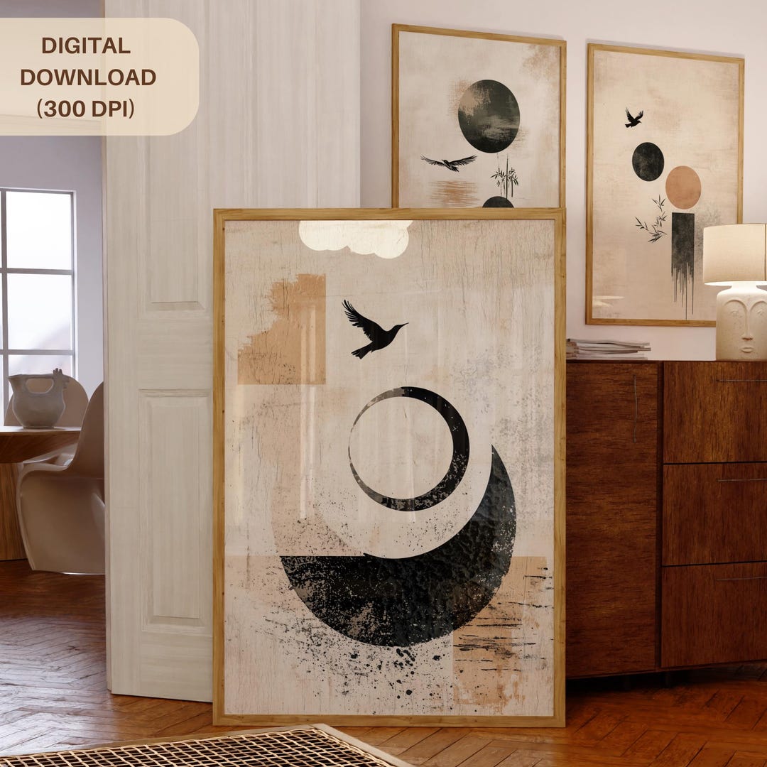 Abstract Japandi Wall Art, Tan and Black Prints, Aesthetic Neutral ...