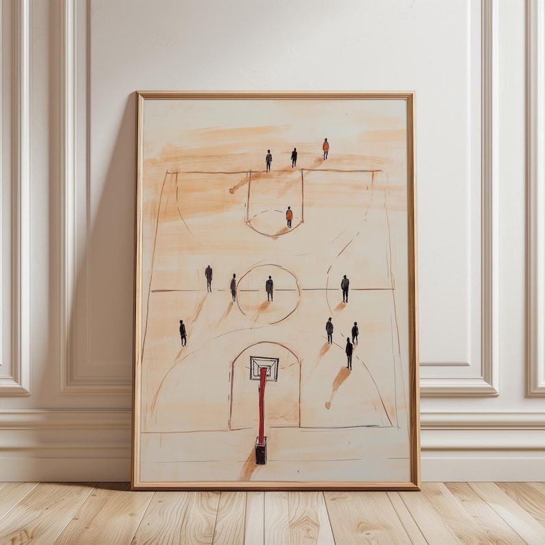 Minimalist Basketball Court Art, Abstract Sports Masculine Poster ...