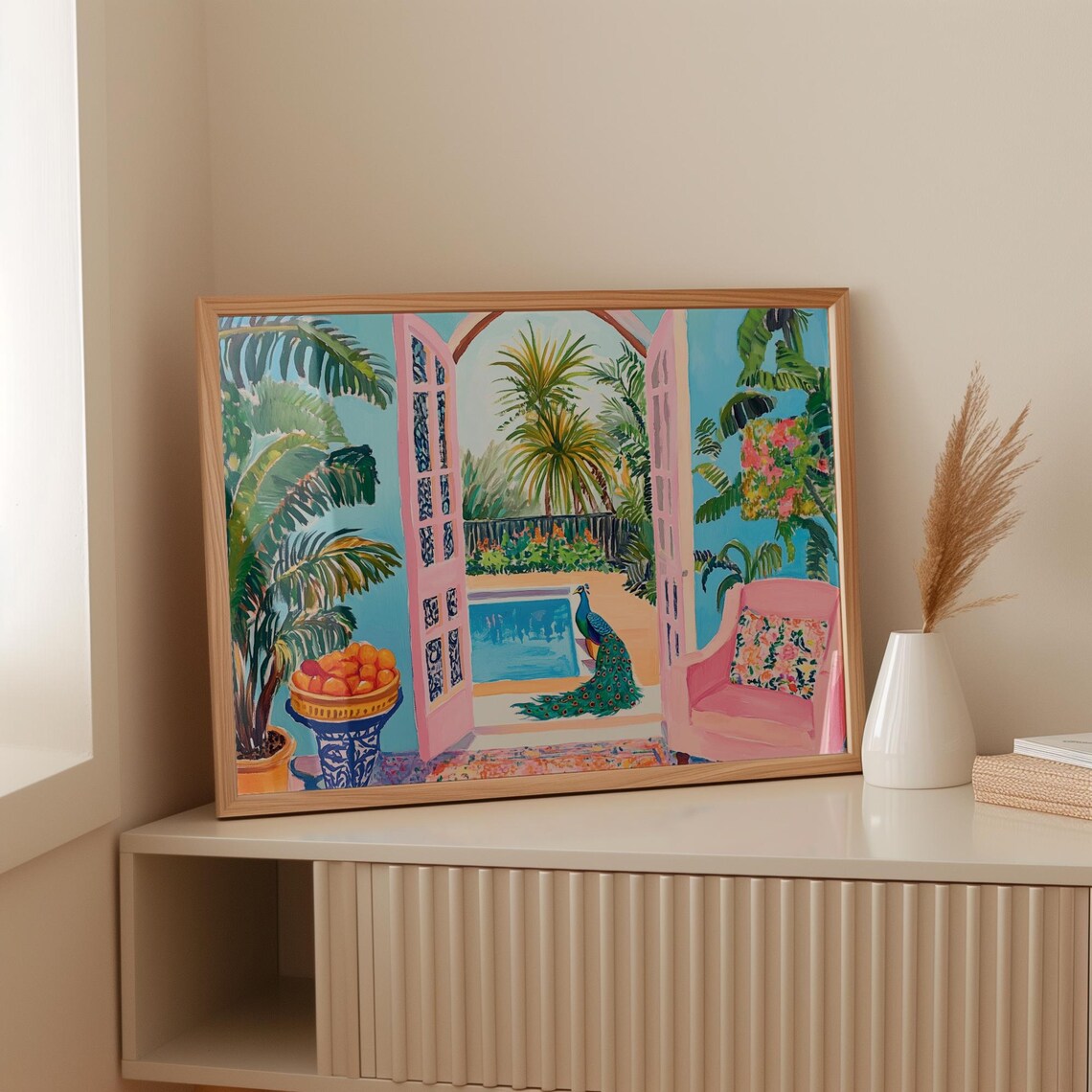 Matisse Peacock Wall Art, Vibrant Summer Pool Print, Open Window Scene ...