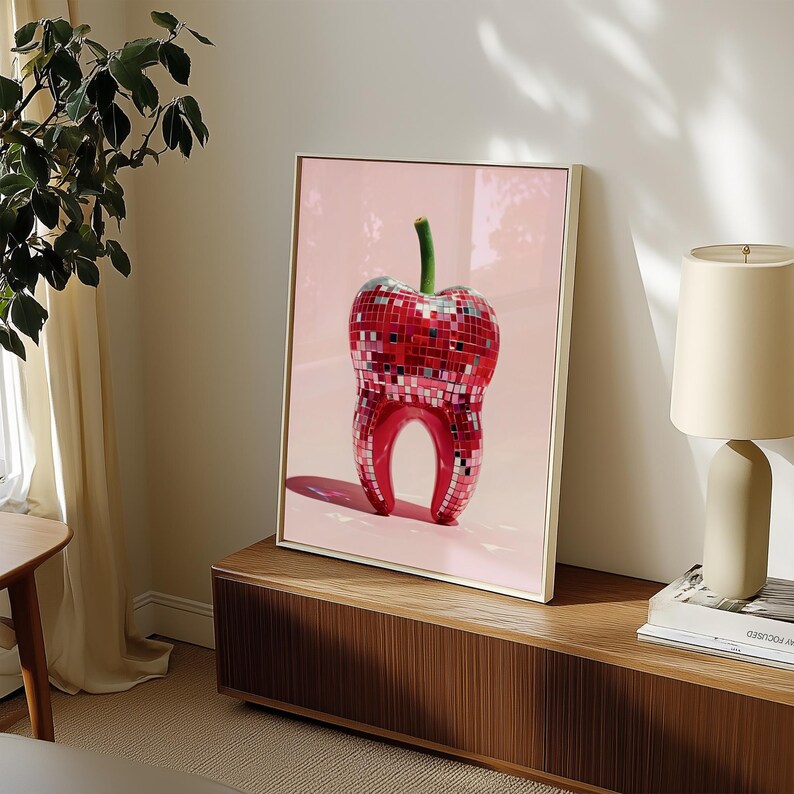 Red Disco Tooth Pop Art, Funky Poster for Dentist Student, Quirky Print ...