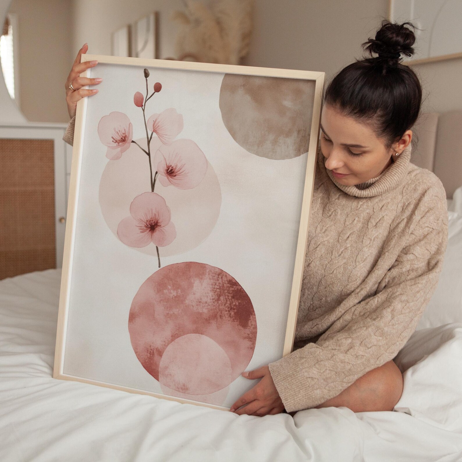 Japanese Cherry Blossom Print, Pink Japandi Abstract Art, Botanical ...