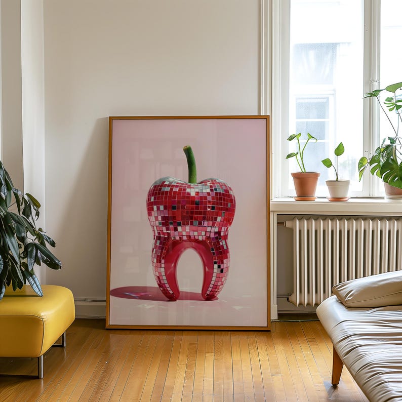 Red Disco Tooth Pop Art, Funky Poster for Dentist Student, Quirky Print ...