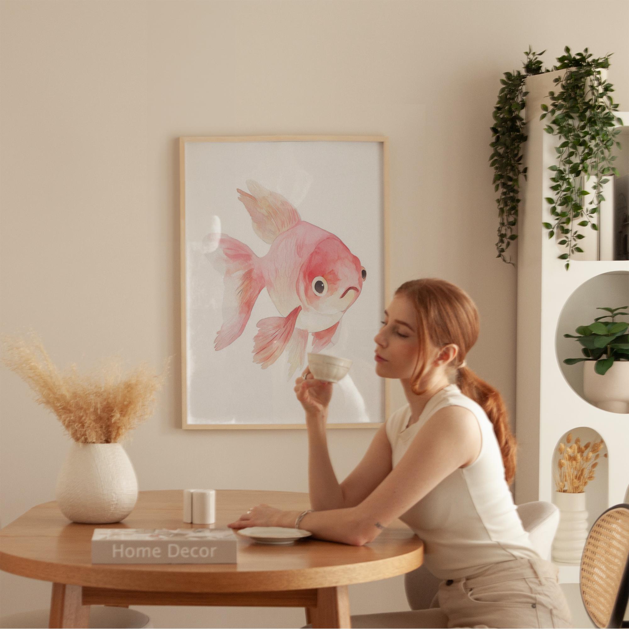 Japanese Ryukin Goldfish Wall Art, Watercolor Red Fish Print, Fish ...