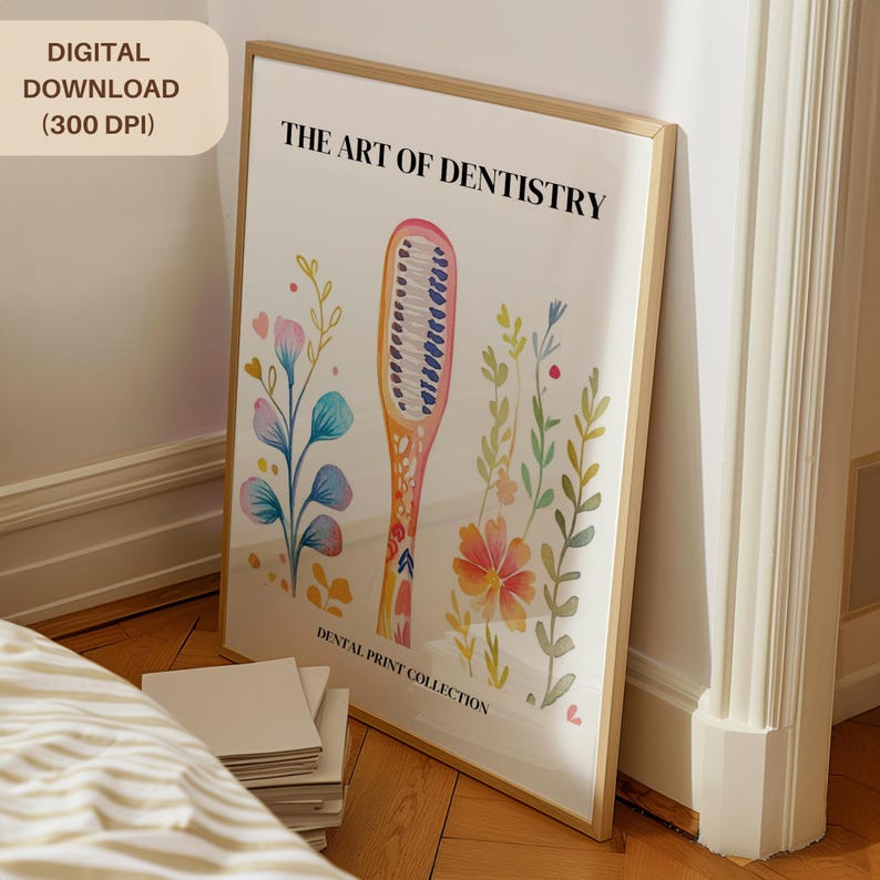 Aesthetic Dental Wall Art, Funny Floral Toothbrush Print, Dentist ...