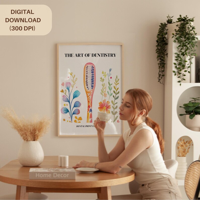 Aesthetic Dental Wall Art, Funny Floral Toothbrush Print, Dentist ...