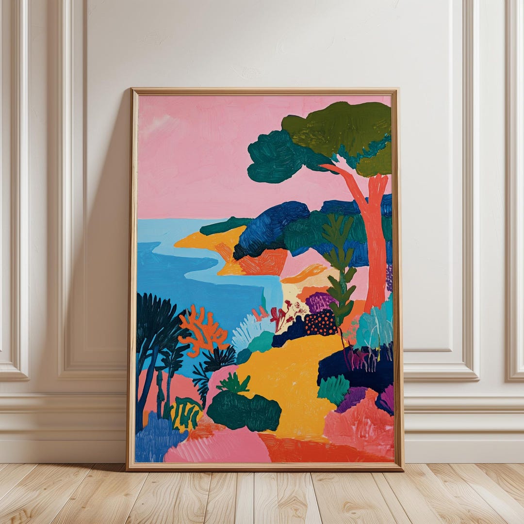 Coastal Seaside Abstract Art, Matisse Beach Seascape Painting, Summer ...