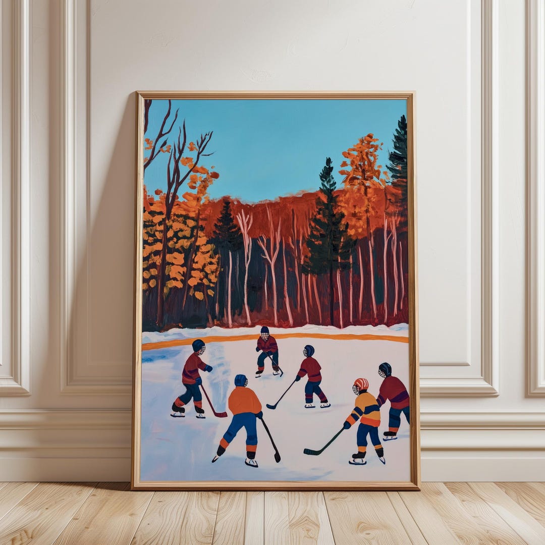 Kids Hockey Wall Art, Outdoor Ice Rink Painting, Skating Sport Nursery ...