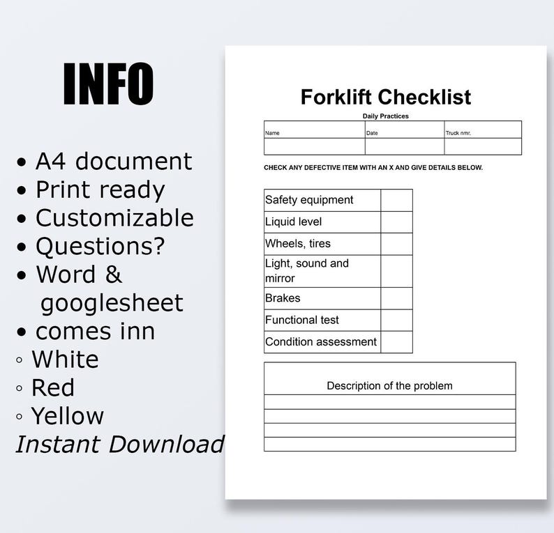 Forklift Safety Checklist - Etsy