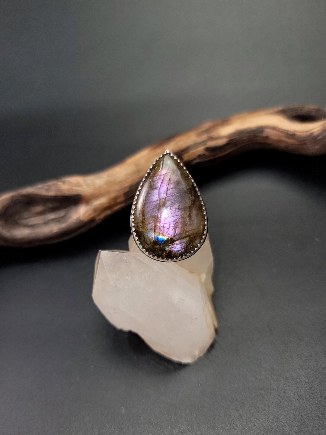 Purple Teardrop Spectrolite Labradorite Sterling Silver Statement Ring ...