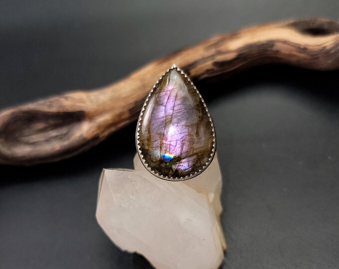 Purple Teardrop Spectrolite Labradorite Sterling Silver Statement Ring ...