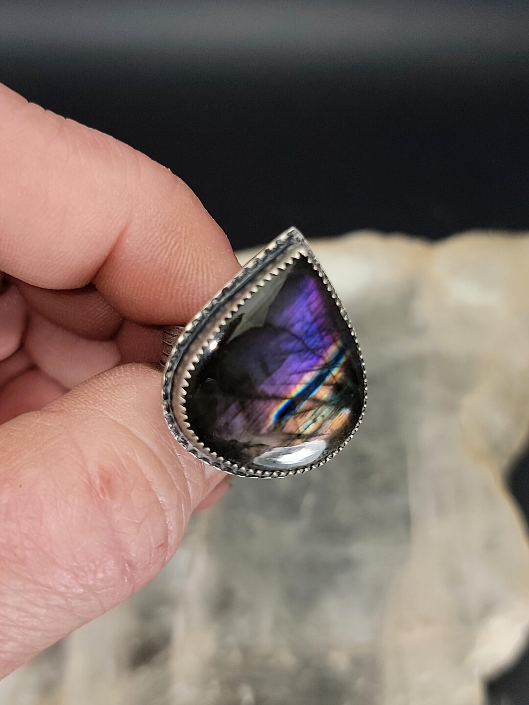 Sterling Silver Purple Blue Spectrolite Labradorite Teardrop Heart ...