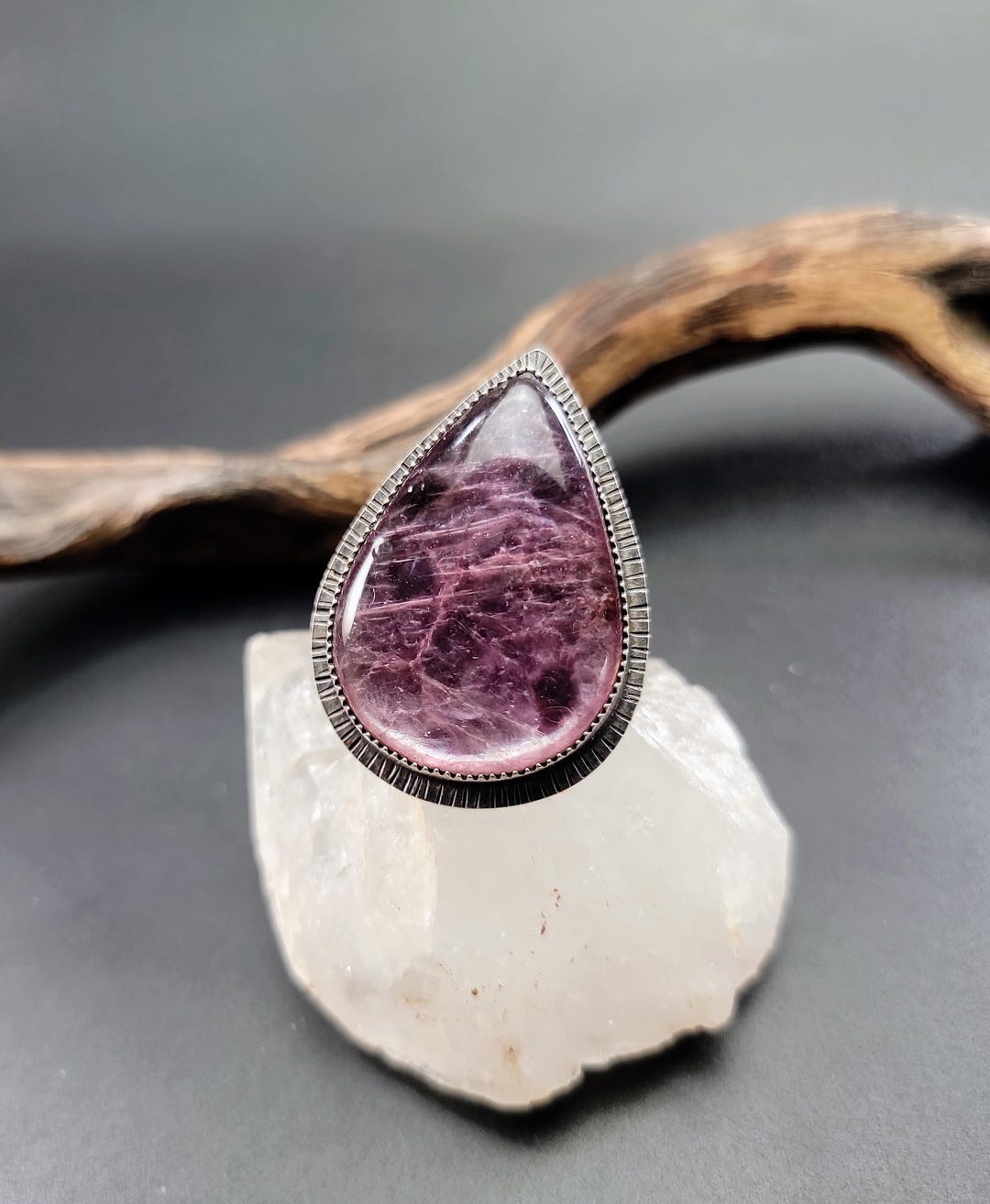 Large Gem Quality Lepidolite Mica Teardrop Sterling Silver Statement Ring - Size 8.5 - Etsy