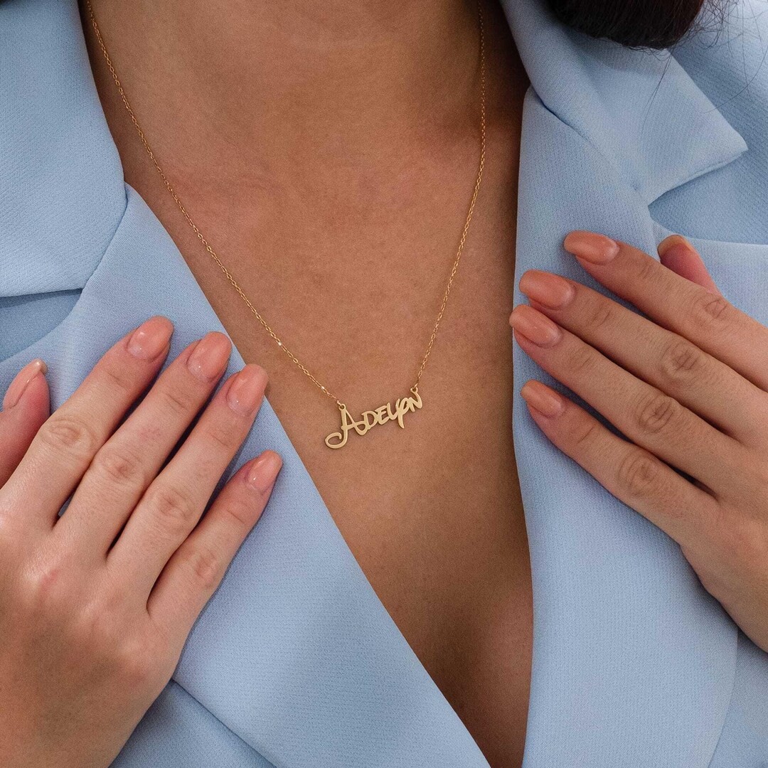 14K Solid Gold Name Necklace, Custom Jewelry, Handmade Necklace, Real ...