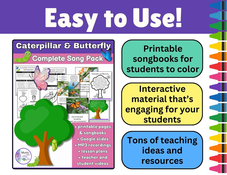 Caterpillar and Butterfly Fingerplay: Music, Slides, & Printables - Etsy