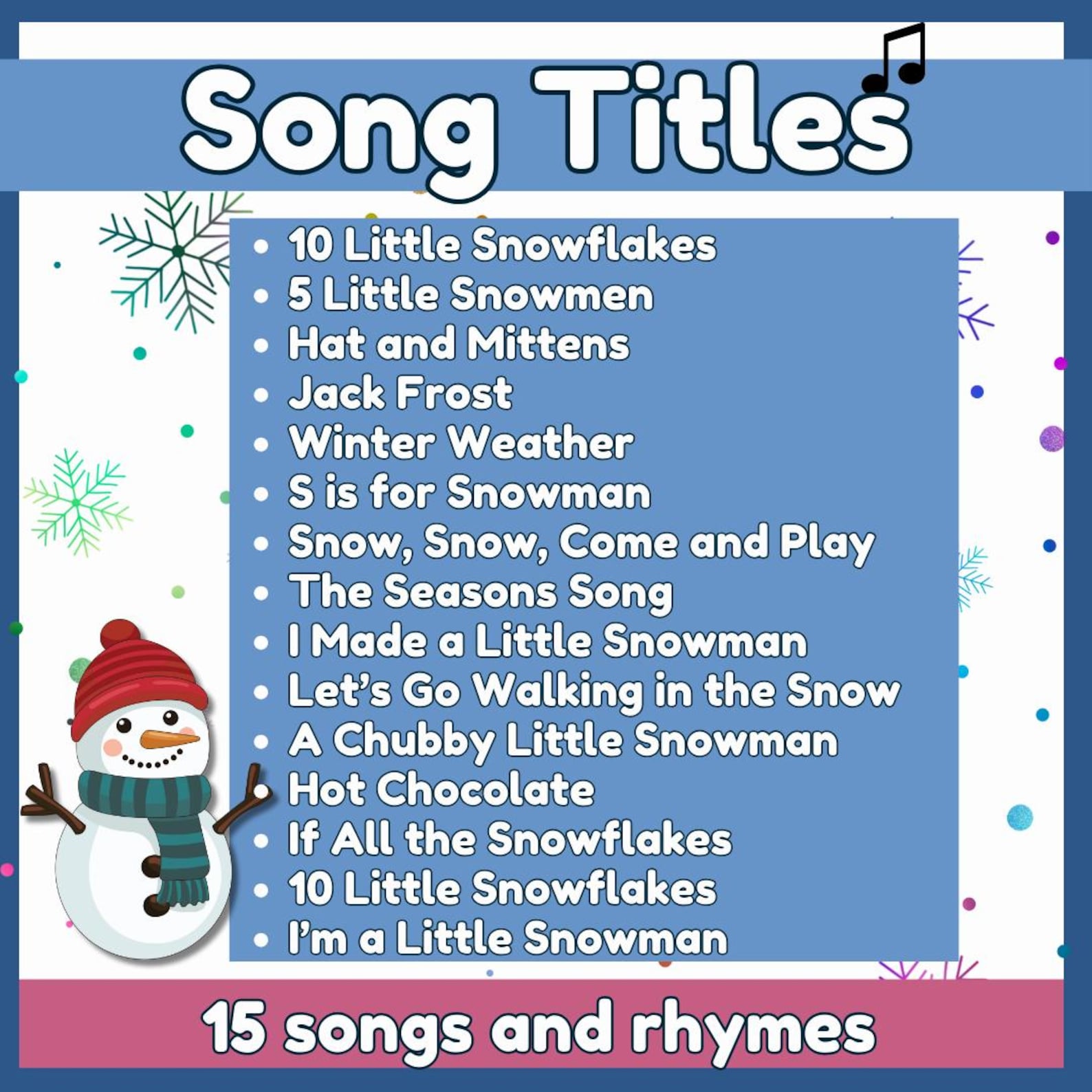 Winter Song Cards Collection: 15 Songs for Circle Time - Perfect for ...
