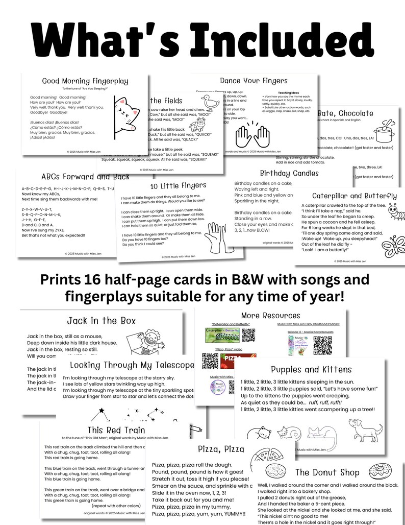 Circle Time Song Cards Set 1 – Printable Songs & Fingerplays (PDF) - Etsy