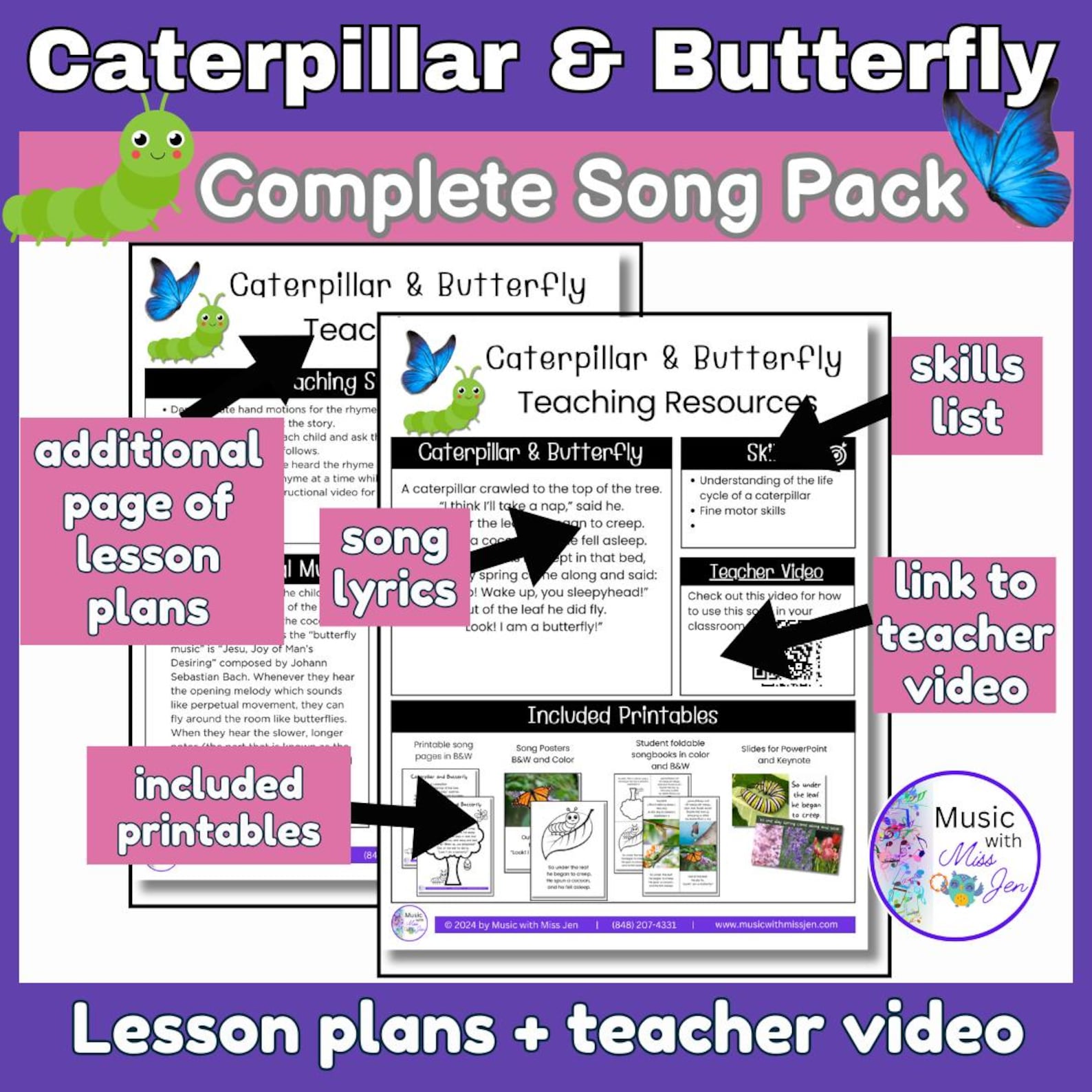 Caterpillar and Butterfly Fingerplay: Music, Slides, & Printables - Etsy