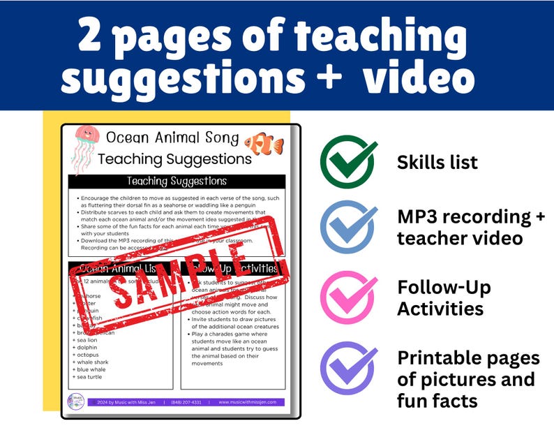 Ocean Animals Song Pack: Marine Life Posters, Fun Facts, MP3 (digital ...
