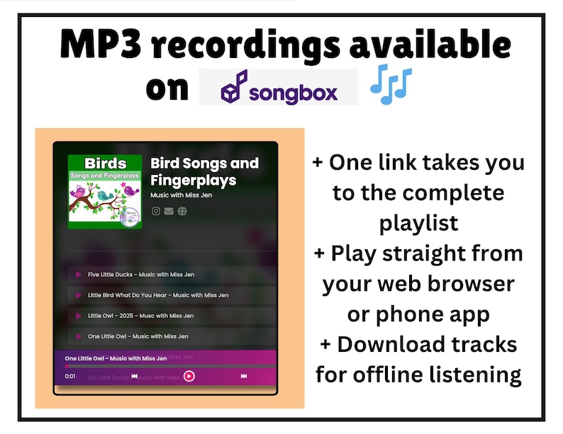 Printable Circle Time Song Cards - 20 Printable B&W Song Cards on Birds ...