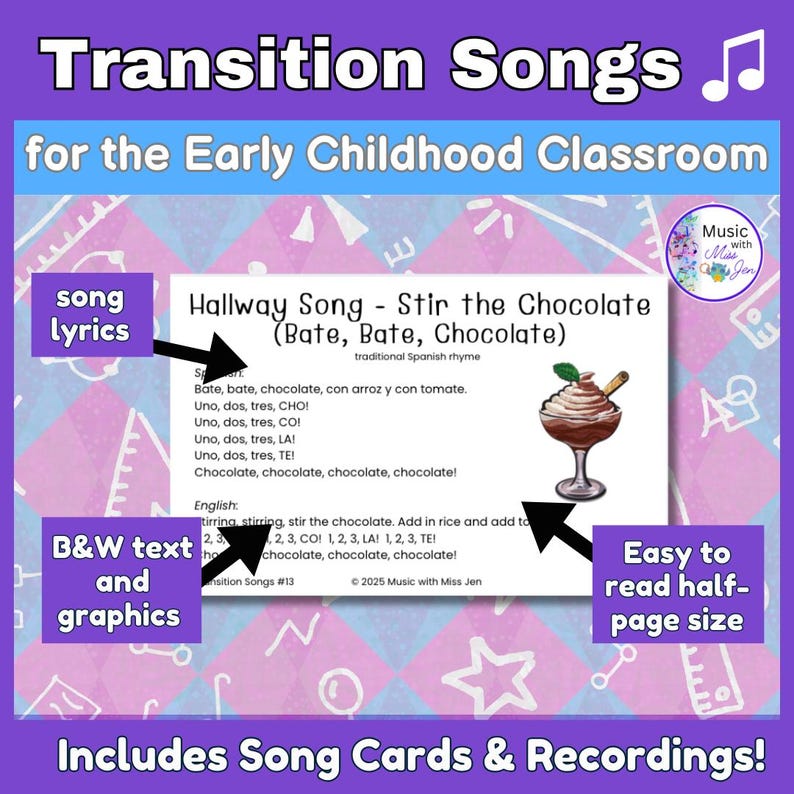 Preschool Transition Songs: Printable Song Cards & MP3 Recordings - Etsy