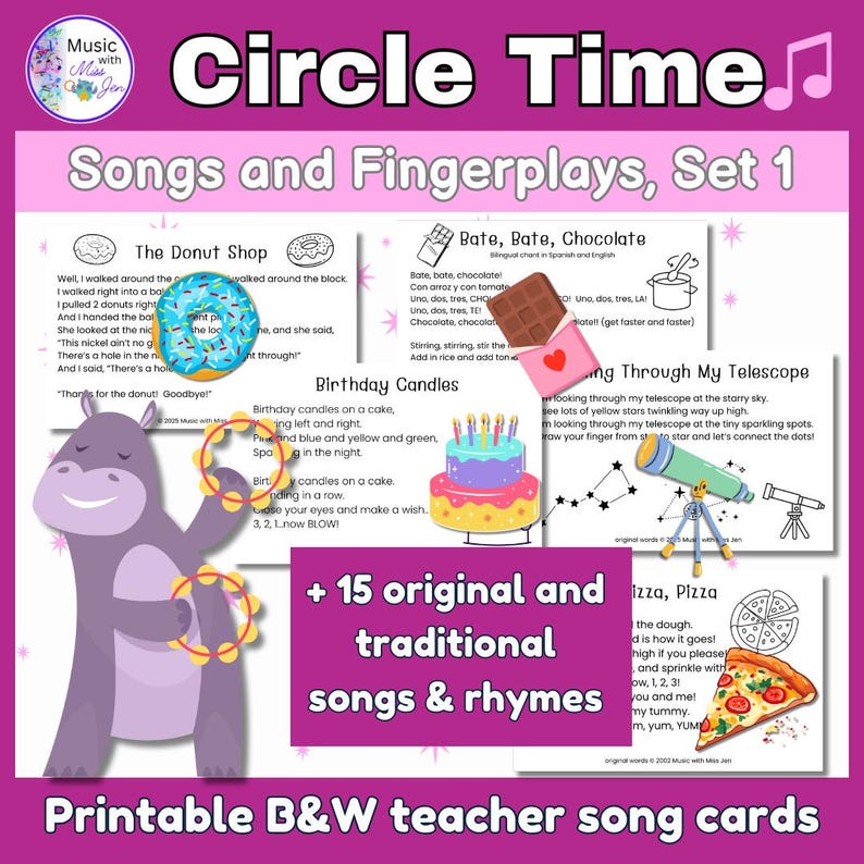 Circle Time Song Cards Set 1 – Printable Songs & Fingerplays (PDF) - Etsy