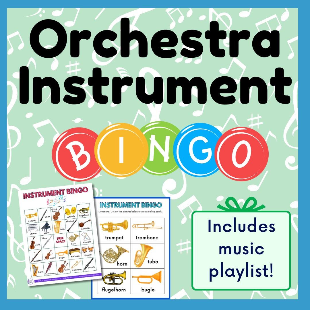 Orchestra Instruments Bingo for Elementary Music - Includes 24 Audio ...