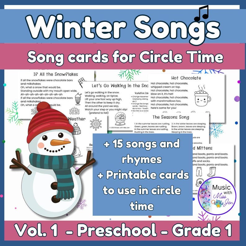 Winter Song Cards Collection: 15 Songs for Circle Time - Perfect for ...