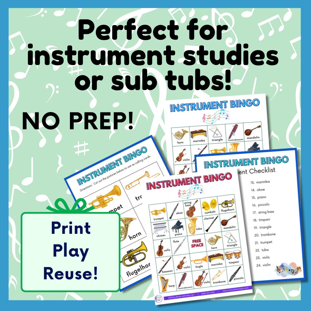Orchestra Instruments Bingo for Elementary Music - Includes 24 Audio ...