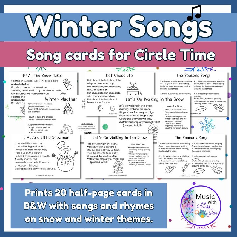 Winter Song Cards Collection: 15 Songs for Circle Time - Perfect for ...