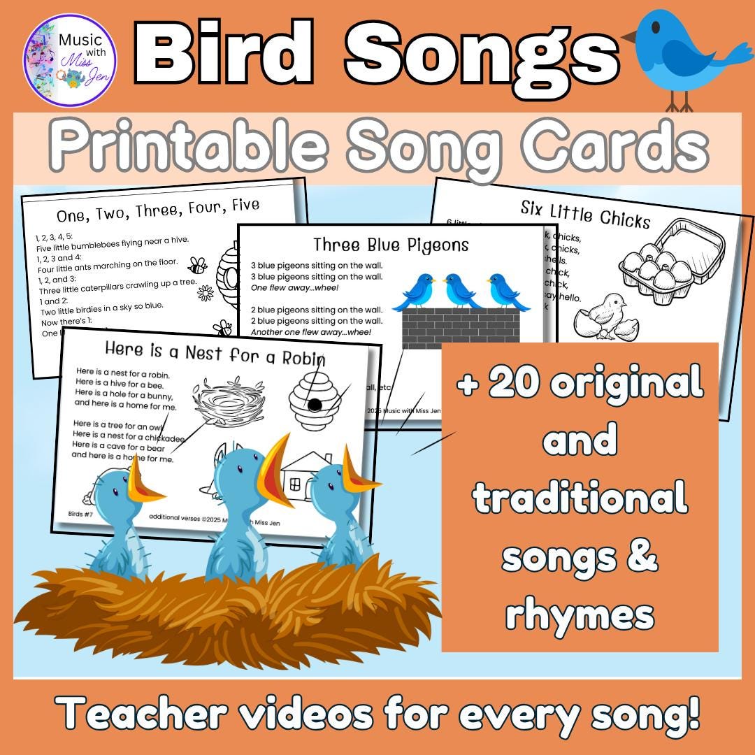 Bird Songs Circle Time Cards: Preschool Music Activities (printable B&W ...