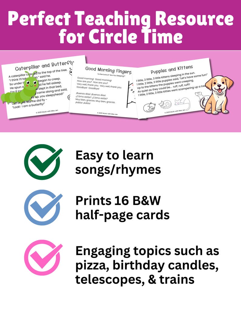 Circle Time Song Cards Set 1 – Printable Songs & Fingerplays (PDF) - Etsy