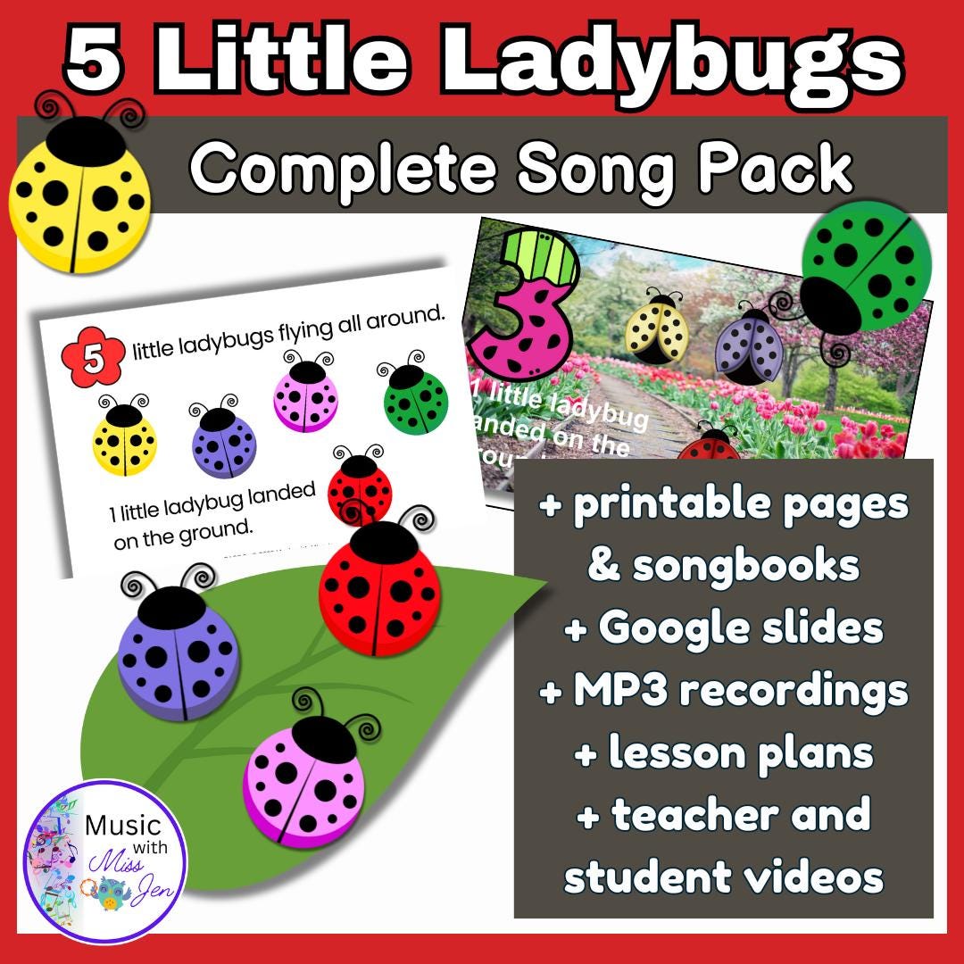 5 Little Ladybugs Song Pack: Counting Song, Google Slides, MP3 (digital ...
