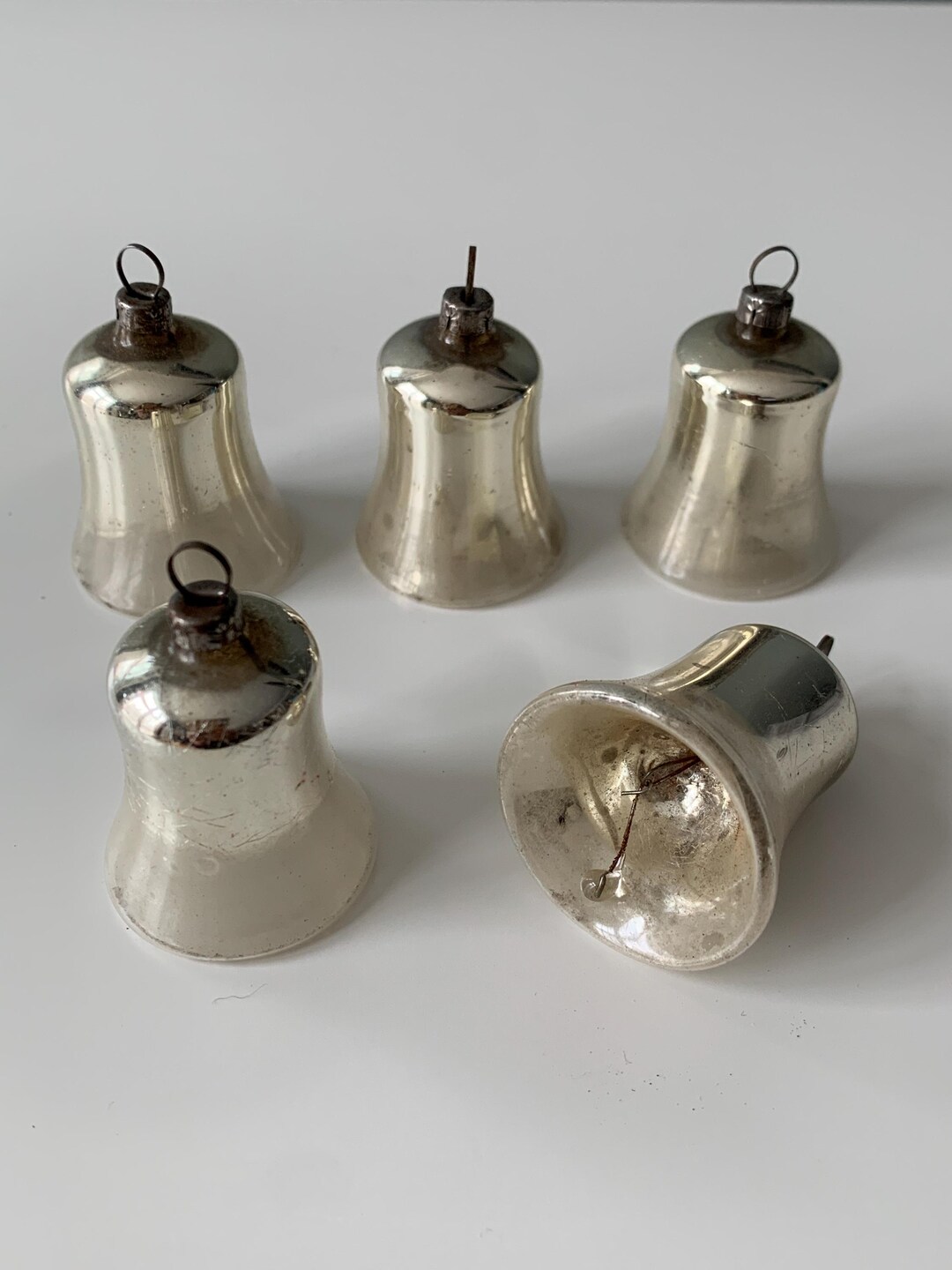 Set of 5 Vintage Mercury Silvered Glass Bells With Clappers FREE ...