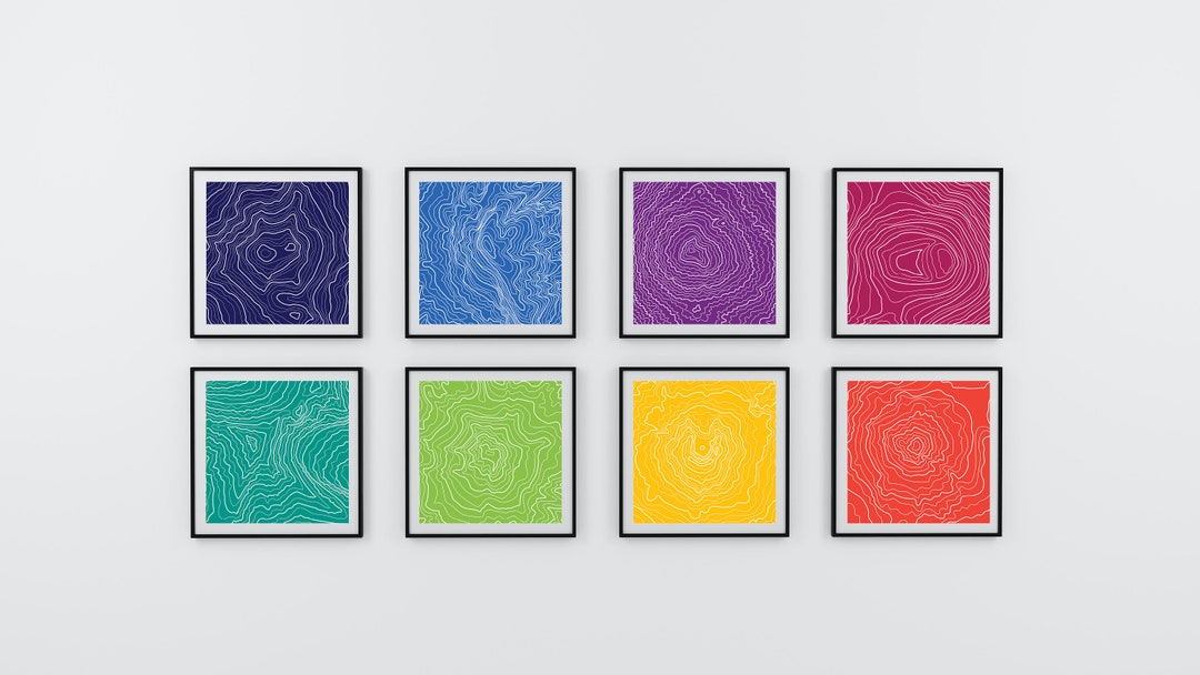 Rainbow Mountain Topography Set of 8, Square Digital Prints, Gallery ...