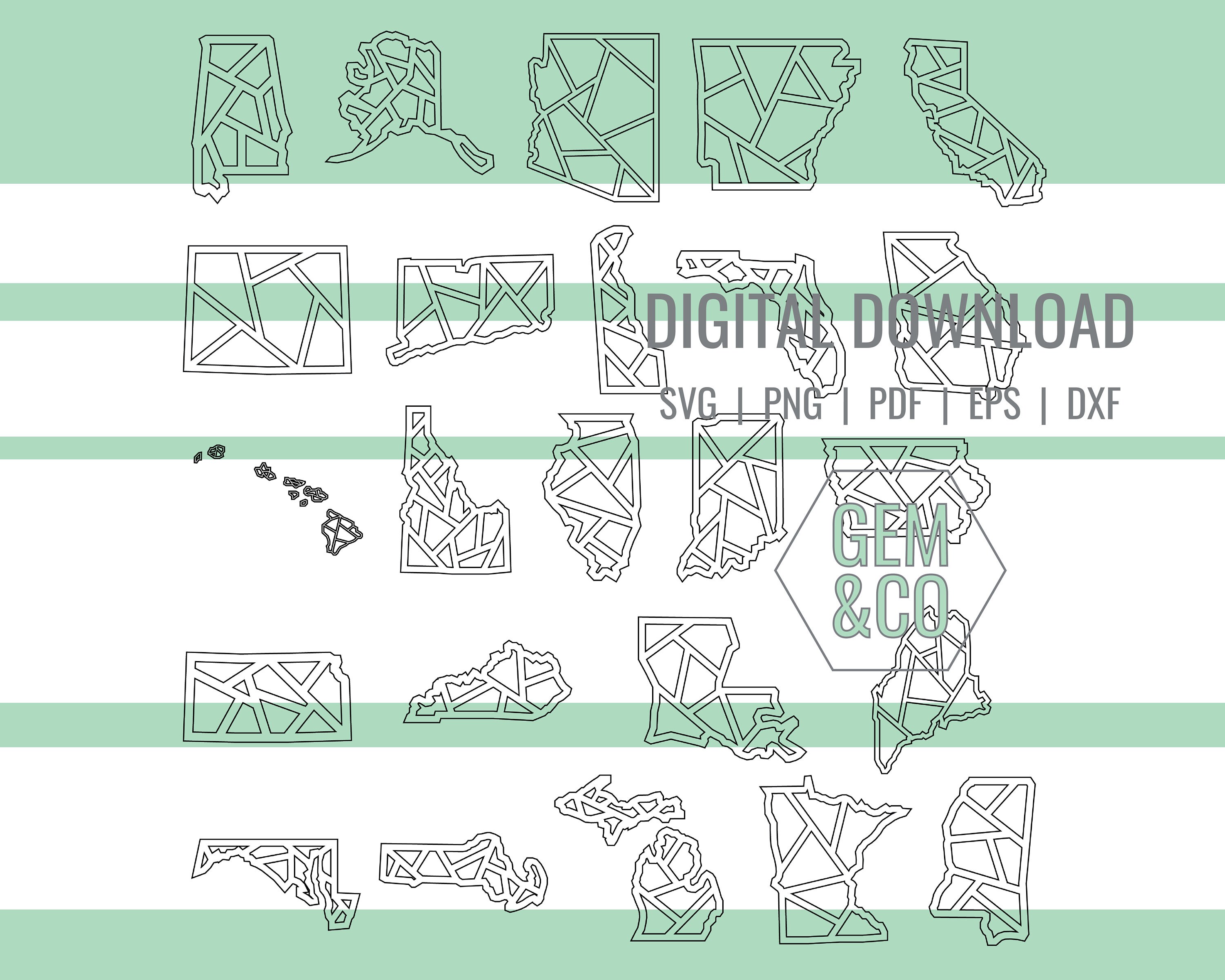 50 States + US Geometric Outline Bundle for Glowforge Laser Cut Files ...