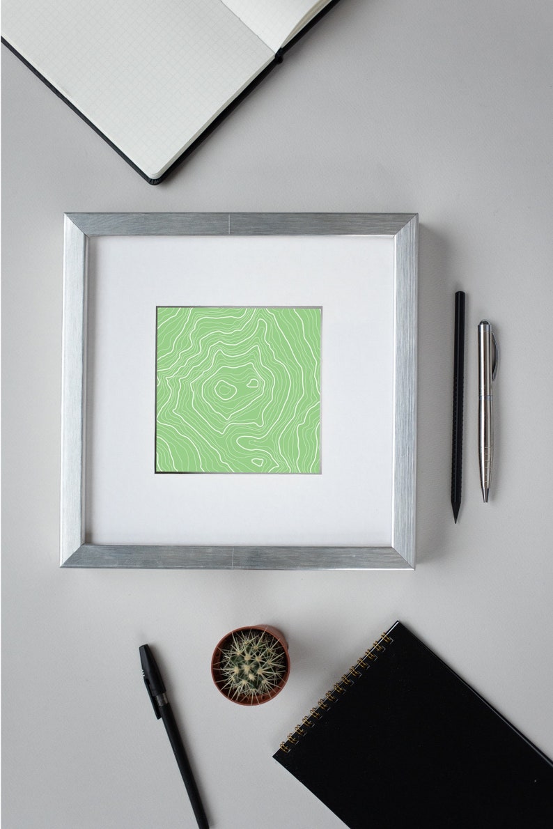 Mountain Topography Art Prints, Blue Green Gallery Wall Set (digital ...