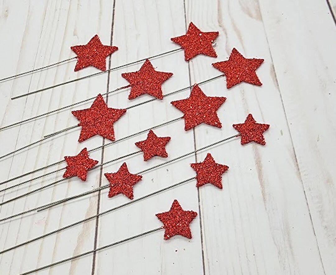 Red Glass Glitter Star Picks 2 Sizes 12 Pcs on Wire - Etsy