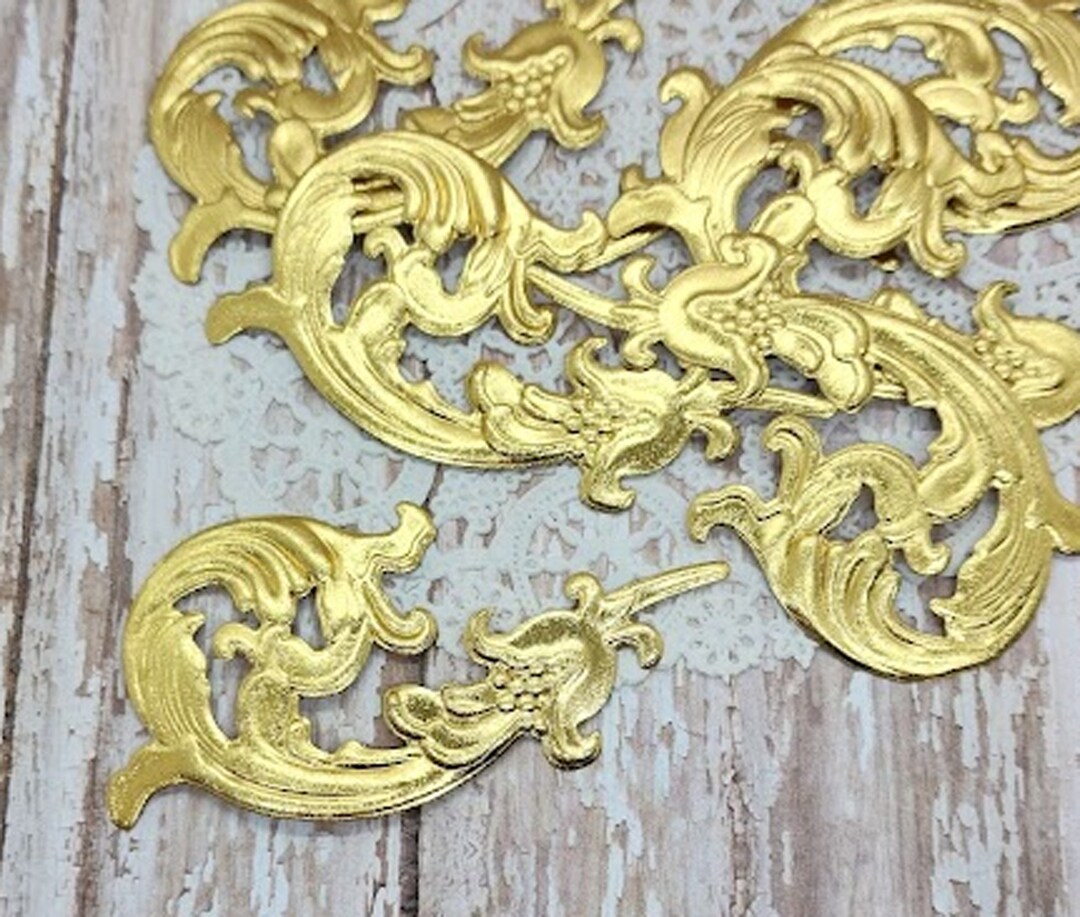 6 Gold Foil Embossed Die Cut Fancy Leaf Flourish for Crafting - Etsy