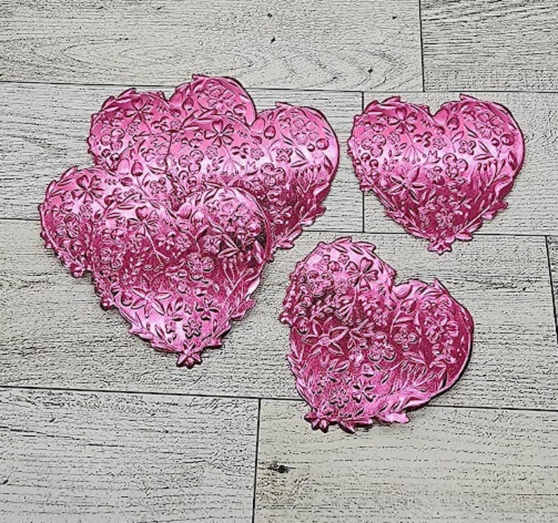 6 Pink Foil Floral Embossed Die Cut Hearts for Crafting 2 1/2" - Etsy