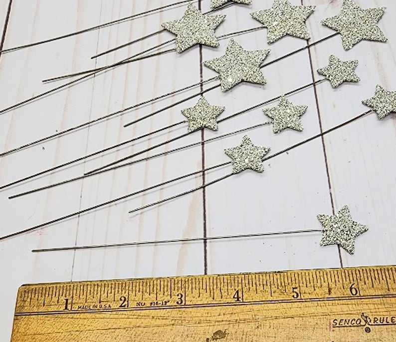 Silver Glass Glitter Star Picks 2 Sizes 12 Pcs on Wire - Etsy
