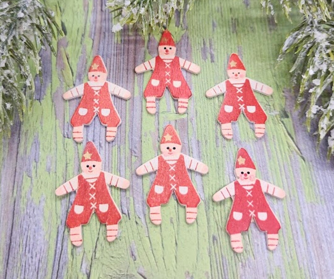 6 Mini Retro Elf Wood Cut Outs for Crafting - Etsy