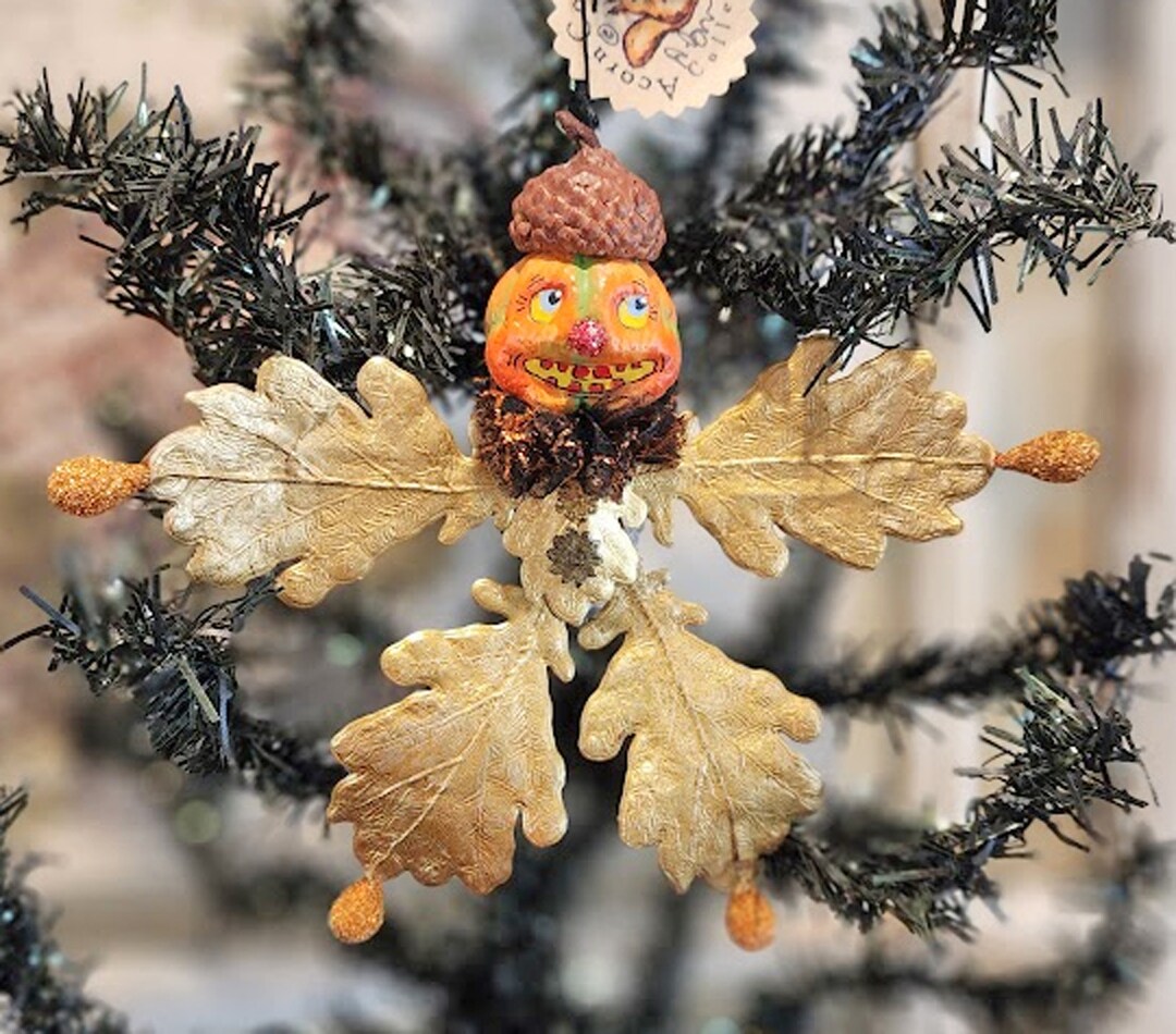 Acorn Man Gold Oak Leaf Ornament by Acorn Cottage - Etsy