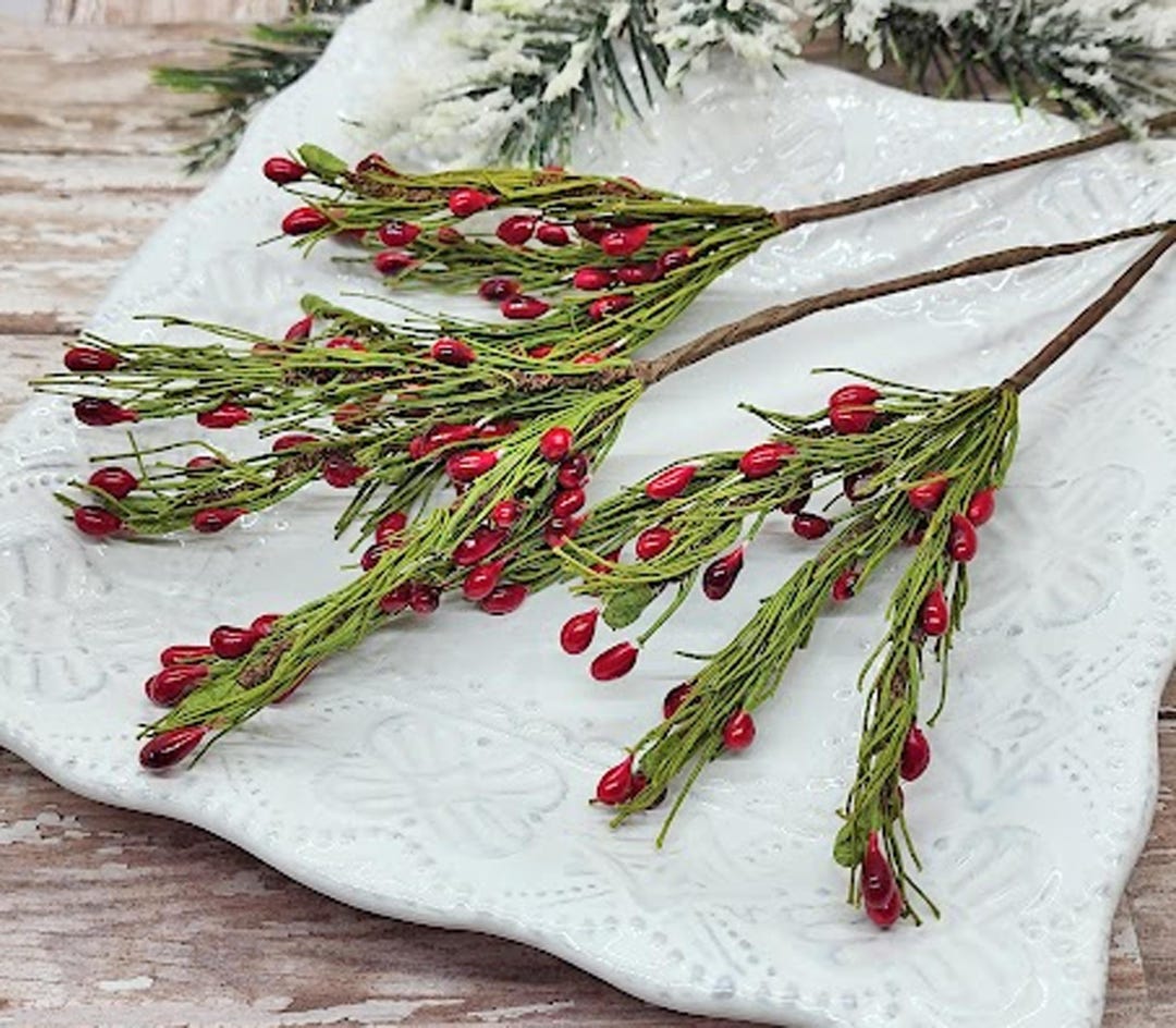 Pine With Red Pip Berry Holiday Pick for Crafting 8" - Etsy